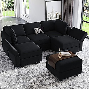 Belffin Modular Velvet Sectional Sofa with Chaise Lounge Sectional Sleeper Sofa with Storage Chaise Sofa Bed Couch for Living Room Black
