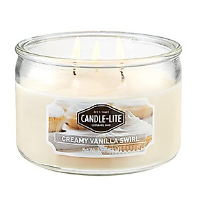 Candle-lite Scented Candles, Creamy Vanilla Swirl Fragrance, One 10 oz. Three Wick Aromatherapy Candle with 20-40 Hours of Burn Time, Off-White Color