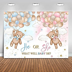 Mocsicka Bear Balloons Gender Reveal Backdrop We Can Bearly Wait Background Blue or Pink He or She Bear Gender Reveal Party Cake Table Decoration Photo Booth Props (7x5ft)