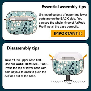 TATOFY Case Cover for AirPods Pro 2019,Stylish AirPods Pro Case for Women Girls, Flower Patterns Protective Hard Case with Clip (Cyan)