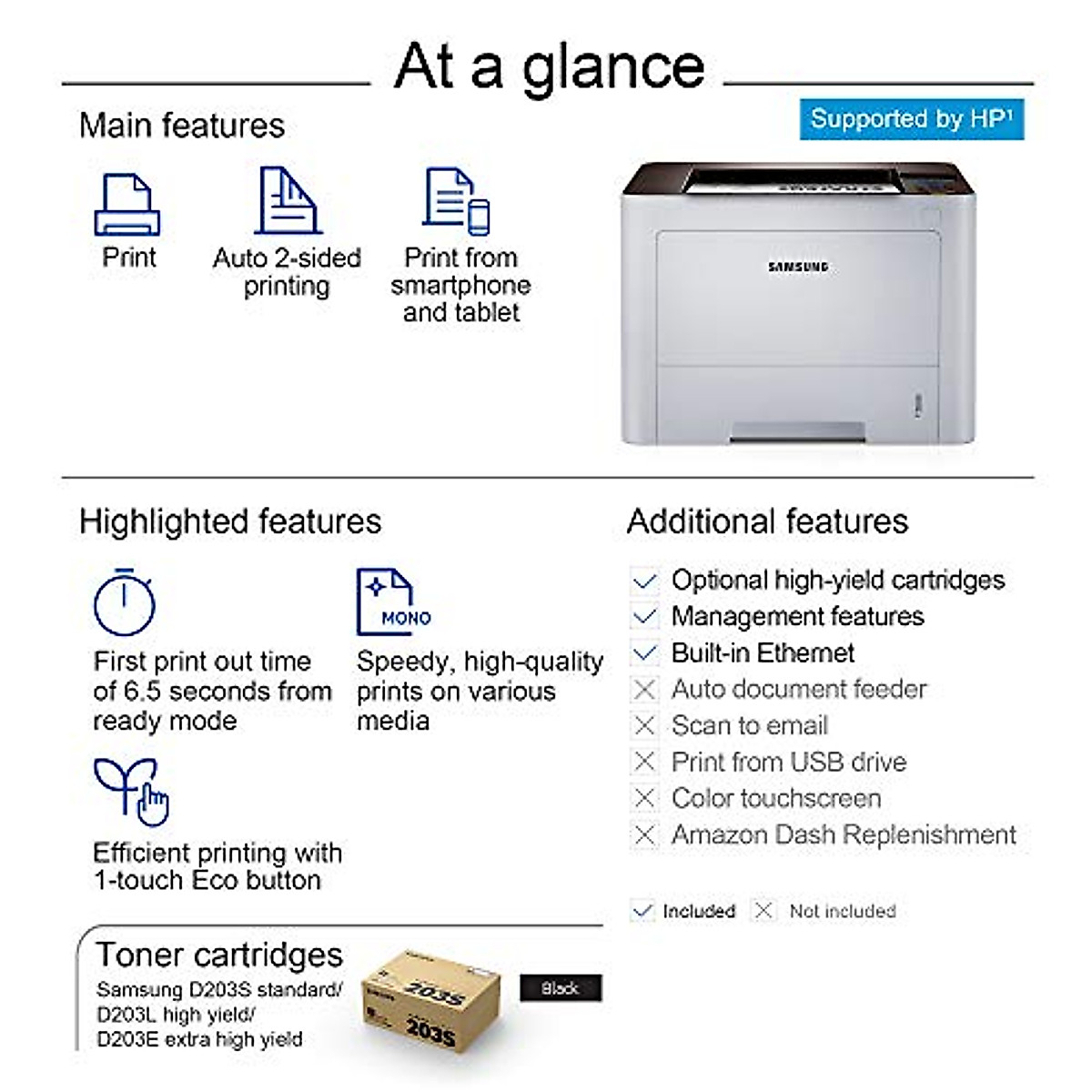 HP Samsung ProXpress M4020ND Monochrome Laser Printer with Mobile Connectivity, Duplex Printing, Built-in Ethernet, Print Security & Management Tools (SS383K)