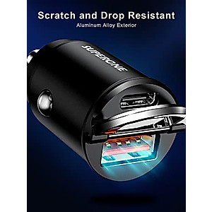 Smallest USB C Car Charger Fast Charge, SUPERONE 60W [Flush Fit] Aluminum Alloy Car Charger PD 30W & QC 30W Cigarette Lighter Compatible with iPhone 14 Pro Max/13/12/11, Samsung S22/S21, iPad, MacBook