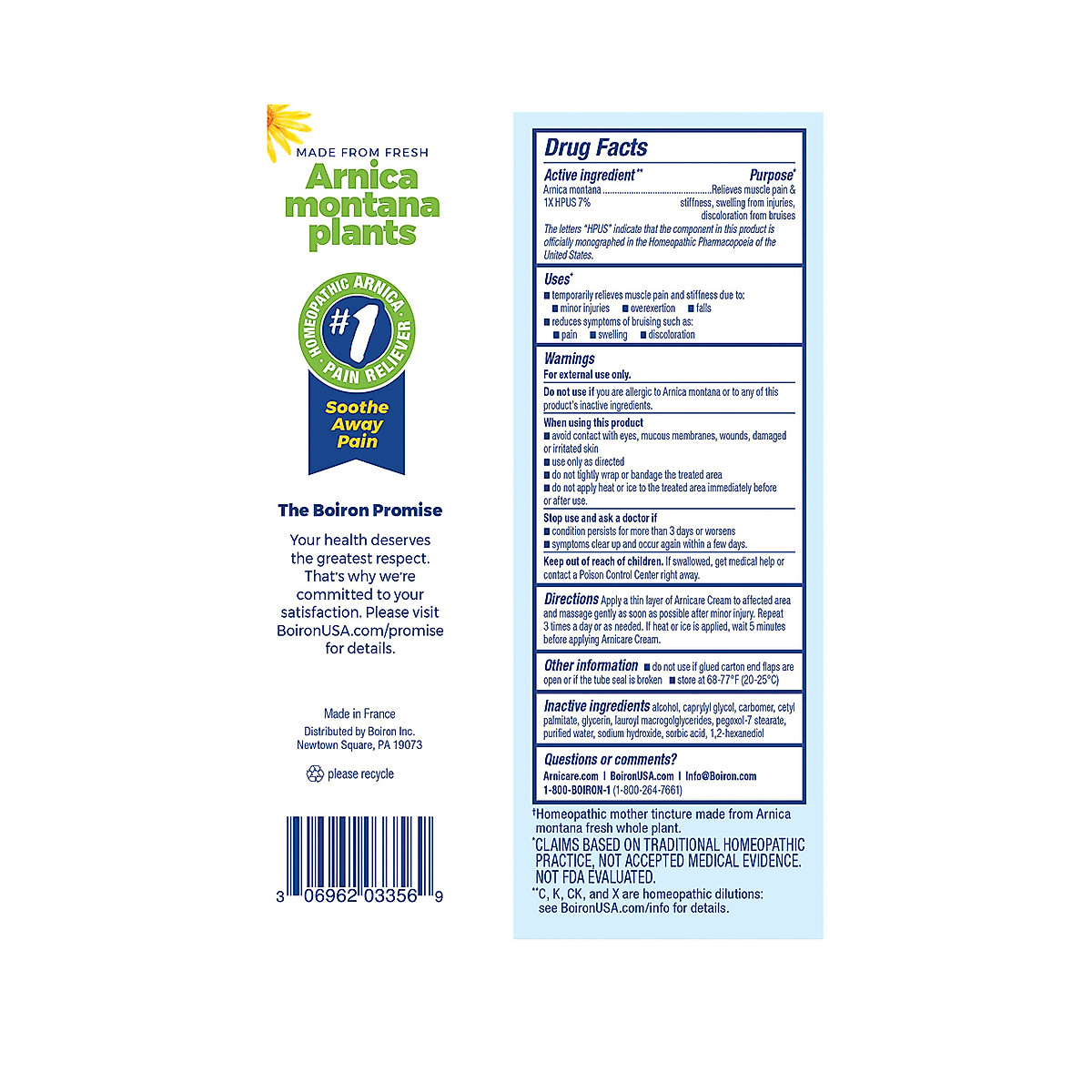 Boiron Arnicare Cream for Soothing Relief of Joint Pain, Muscle Pain, Muscle Soreness or Stiffness, and Swelling from Injury - Fast Absorbing and Fragrance-Free - 2.5 oz