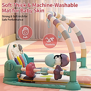 Jovow Baby Gym with Kick and Play Piano,Baby Play Mat Tummy Time Baby Activity Gym Mat with 5 Infant Learning Sensory for Baby, Music and Lights Boy or Girl Gifts for Newborn (Green)