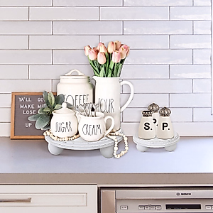 Megsooul Decorative Wood Riser for Display, Farmhouse Pedestal Stand, Stackable Table Decor, Rustic White Display Tray