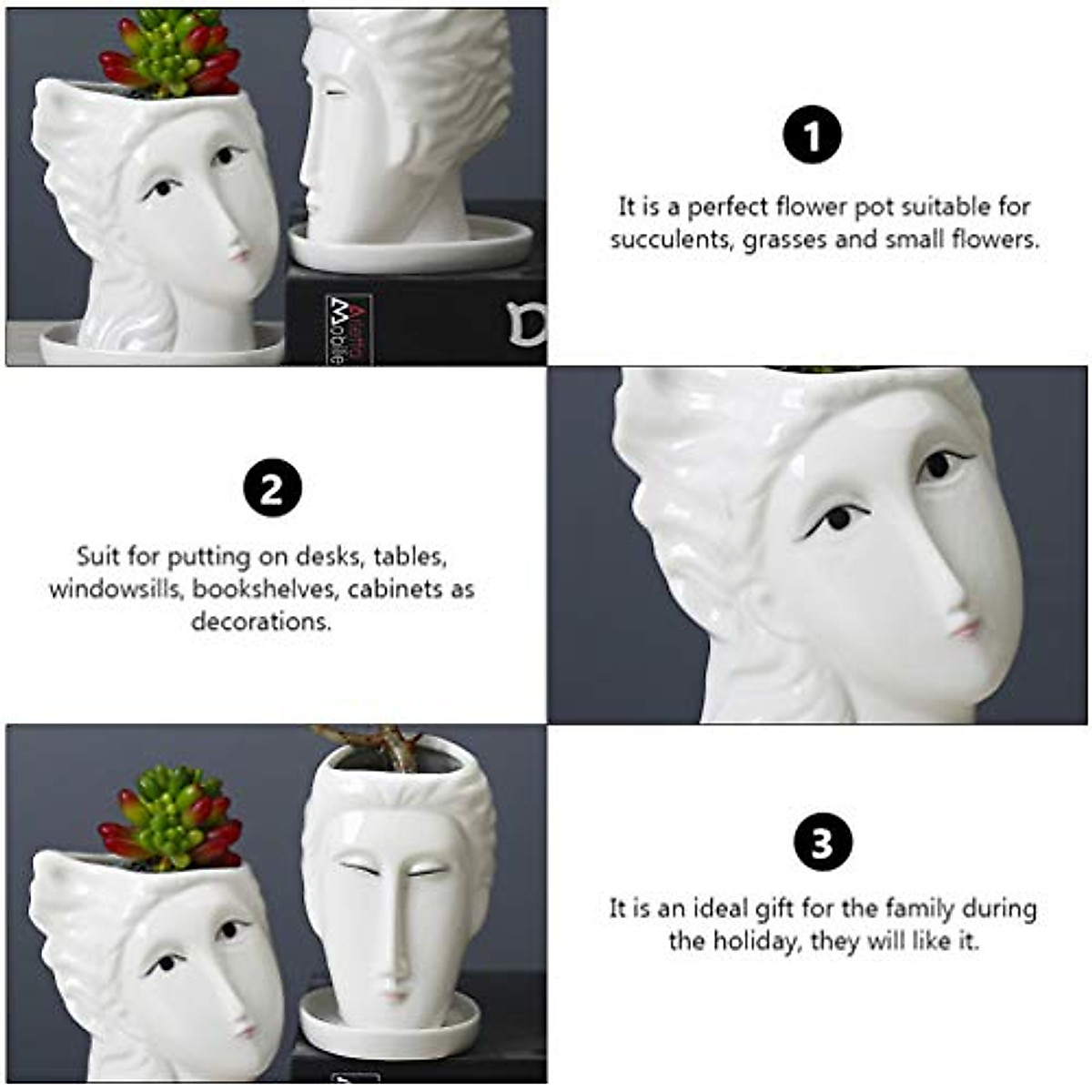 Cabilock Human Sculpture Planter Goddess Bonsai Planter Face Flower Pot Head Planter Pot Ceramic Succulent Planter Bonsai Pot Face Vase for Home Garden Decoration Portrait Vase Human Statue Planter