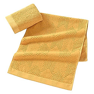 sense gnosis Yellow Hand Towels Set of 2 Striped Weave 100% Terry Cotton Towel Super Soft Highly Absorbent Face Towel for Bathroom 13" X 29"