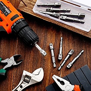 20 Pieces 3/8 inch Impact Adapter Square Socket Bit Adapter Hex Impact Socket for Drills Extension Socket Driver Bits Impact Socket Adapter for Automotive DIY-1/4 Hex Shank (Silver)