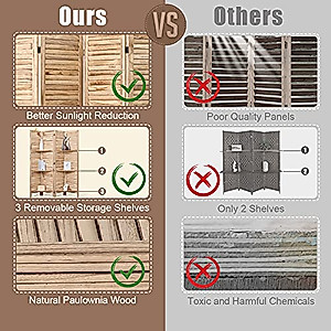 Vicluke 4 Panels Room Divider with 3 Removable Storage Shelves, 5.6 FT Folding Privacy Screen, Wood Portable Wall Divider for Home, Office, Restaurant(Natural)