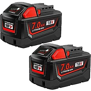Kulatiom 2 Packs 18V 7000mAh Replacement Battery for Milw M-18 Battery Pack Compatible with Milw M-18 7.0Ah Lithium Battery 48-11-1890,48-11-1850, 48-11-1828, 48-11-1820,48-11-1815 Cordless Tools