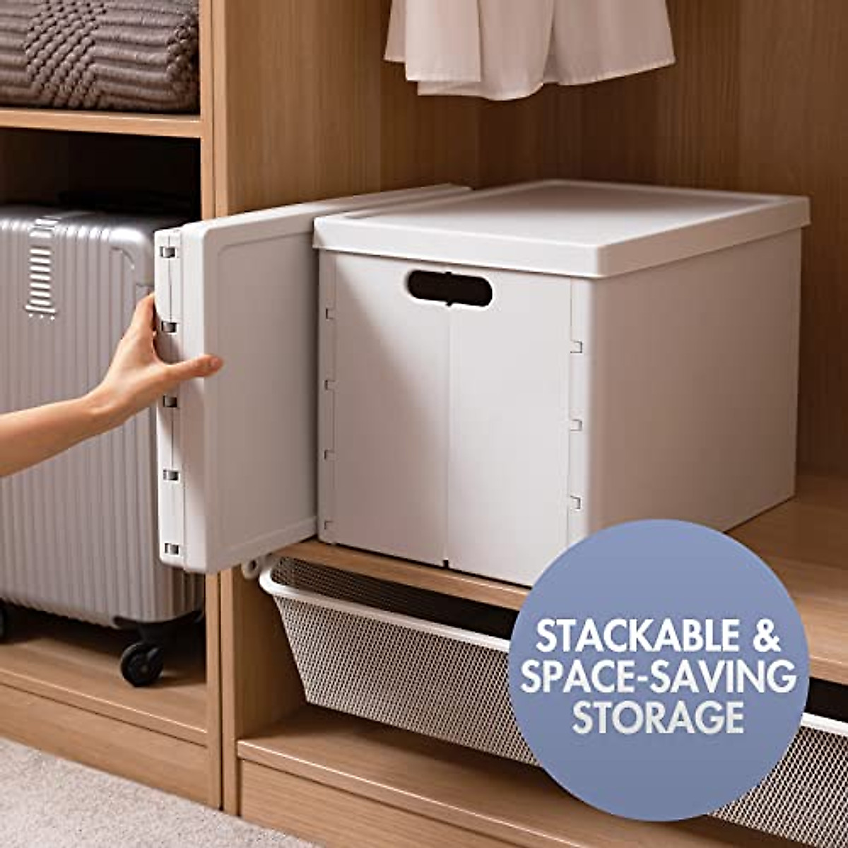 TAILINK Storage Bins 2 Pack 32L & Vacuum Storage Bags 9 Pieces, Collapsible & Stackable Storage Box Folding Storage Containers for Organizing Clothes, Toys, Books, 80% Space Released