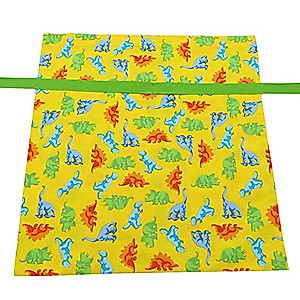 VZWraps Dinosaurs Reusable Fabric Gift Bag for Birthday, Baby Shower or Any Occasion (Yellow, Medium 17 Inches Wide by 18 Inches High)