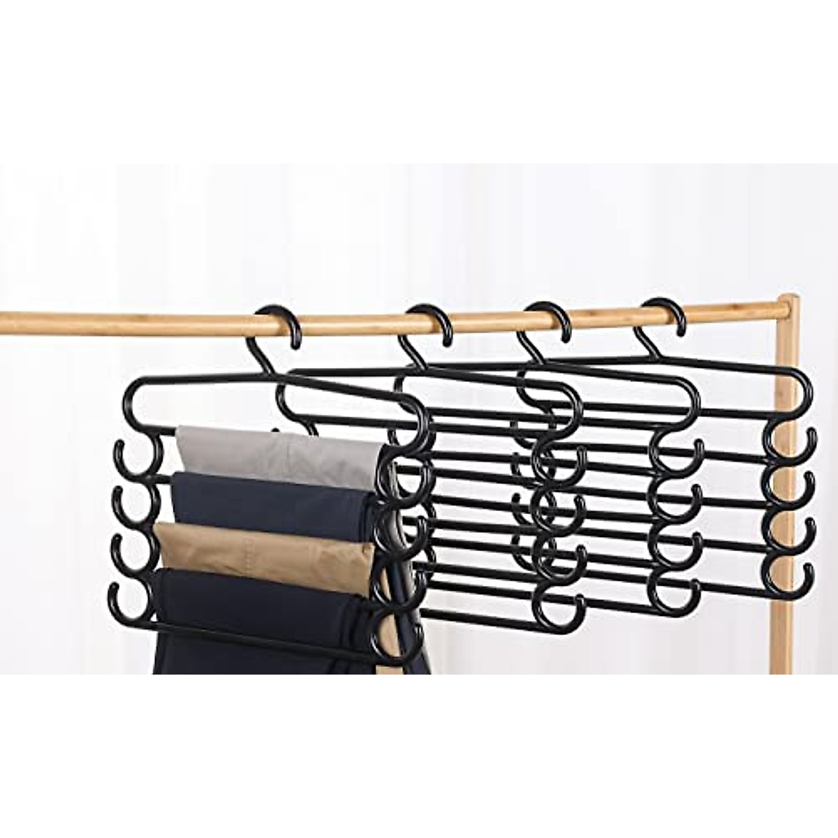 GERACEL SPACE SAVING SAVER HANGER TROUSER PANT HANGER JEANS SCARF LEGGINGS HOLDER 5 LAYER BAR MULTILAYERS ORGANIZATIONAL NONSLIP RACK HANGERS WARDROBE STORAGE CLOTHING ORGANIZER TIE HANGER (BLACK, 12)