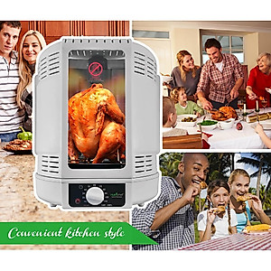 NutriChef Vertical Rotisserie Oven Roaster - Rotating Shawarma/Kebab Machine with Skewer and Rack, Basket Tower, Roasting Rack, Poultry Tower, Drip Tray - For Meat Chicken Turkey Lamb - PKRT15 White