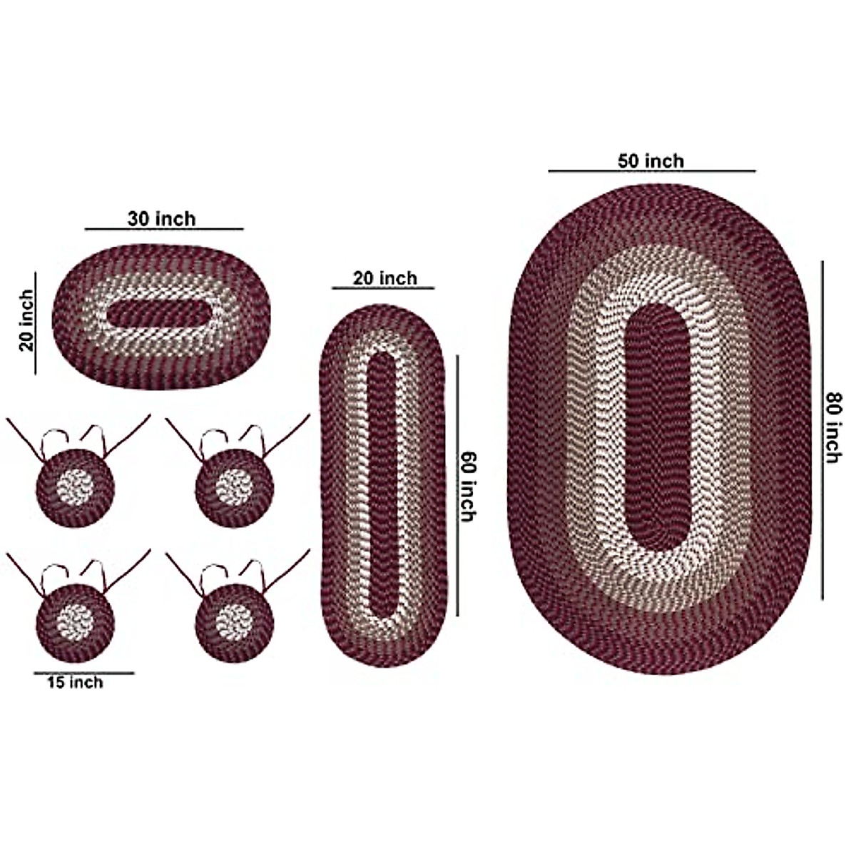 Better Trends Alpine Braid Collection Offers Value is Durable & Stain Resistant Reversible Indoor Area Utility Rug 100% Polypropylene in Vibrant Colors, 7 Piece Set, Black/Gray Stripe