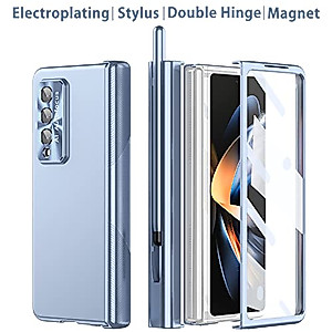 NINKI Compatible Samsung Galaxy Z Fold 4 Case with S Pen Holder & S Pen,Hinge Protection Case for Samsung Z Fold 4 Case with Screen Protector,Samsung Z Fold 4 5g Case Galaxy Fold 4 5g Phone Case Blue