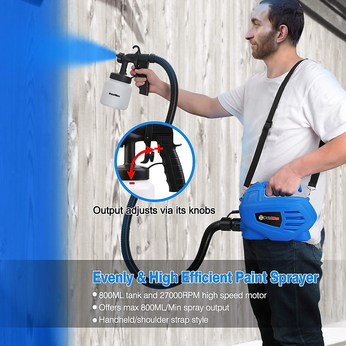 Moclever® Paint Sprayer, 800ml/min New Upgrade HVLP Electric Paint Gun with 3 Spray Patterns, Easy Spraying and Cleaning for Power Paint Sprayer,Adjustable Valve Knob, Quick Refill Lid Detachable Cont