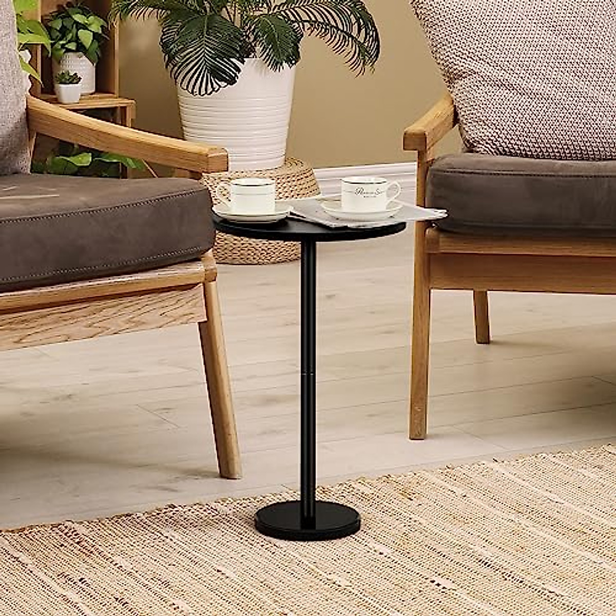 smusei Black Side Table for Small Spaces Round End Table with Marble Base Small Pedestal Table Drink Table for Sofa Couch Chair Patio, Black