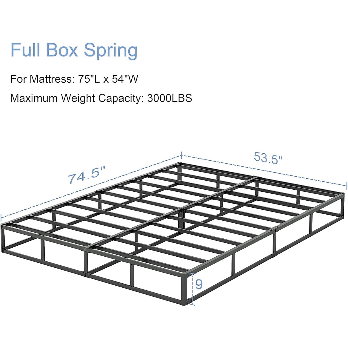 Box Springs 9 Inch Full Box Spring Bed Base with Round Corner Edges, Metal Platform Mattress Foundation with Heavy Duty Steel Slat Support,Easy Assembly Noise-Free