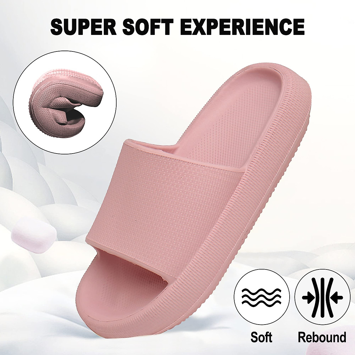Geweo Cloud Slippers for Women Men Pillow Slippers Thicken Sole Cloud Cushion Slides Super Comfy Soft Foam Slides Non Slip Shower House Slides Pink Cloud Sandals Unisex 8-9Women/7-8Men