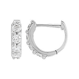 Welry 1/5 cttw Diamond 7mm Huggie Hoop Earrings in 10K White Gold