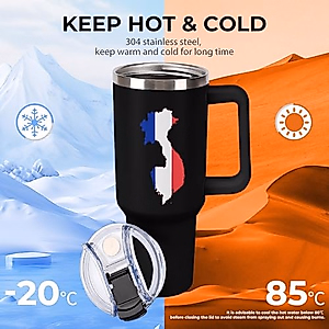 Flag Map of French Insulated Tumblers with Handle Stainless Steel Coffee Mug Funny Travel Cup with Lid Straw 40oz