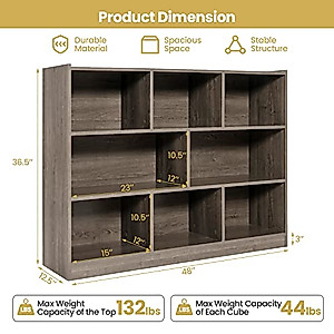 Tangkula Wood Storage Cube Bookcase, 3 Tier 8 Cube Open Shelf Storage Cabinet, Multipurpose Bookshelf, Display Shelf for Living Room, Bedroom, Study, Reading Nook, 48 x 12.5 x 36.5 Inch
