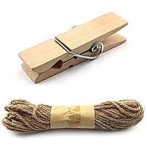 HEEHEE 20 Pack 2.83 Inch Large Wooden Clothespins Strong Spring Durable Natural Wood Texture Heavy Duty Clothes Pins with 33 Feet Jute Twine for Crafts Laundry Photo Hanging