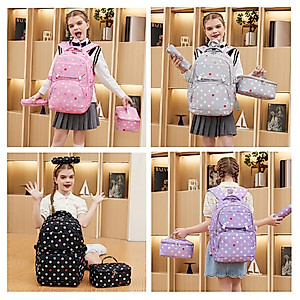 Armbq Polka-dot Print Backpacks for Girls with Lunch Box Teenage School Bookbag Set for Elementary Middle Student Travel Bag