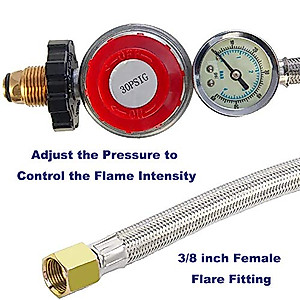 12 Foot High Pressure Adjustable Propane Regulator 0-30 PSI with Gauge 0~60PSI Gas Flow Indicator, Gas Cooker-3/8inch Female Flare Fitting, Stainless Steel Braided Hose and Gas Grill LP Regulator …