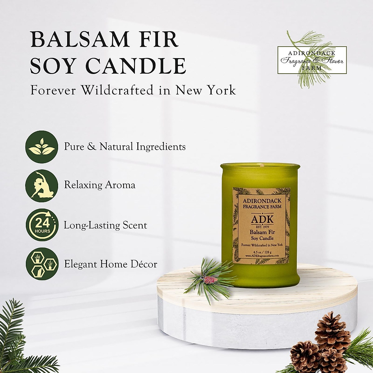 ADK Balsam & Fir Scented Candle, 4.5 Oz Natural Aromatherapy Candle for Home Decor & Kitchen Décor, Relaxing Plant-Based Wax Candles Perfect for Gift Giving