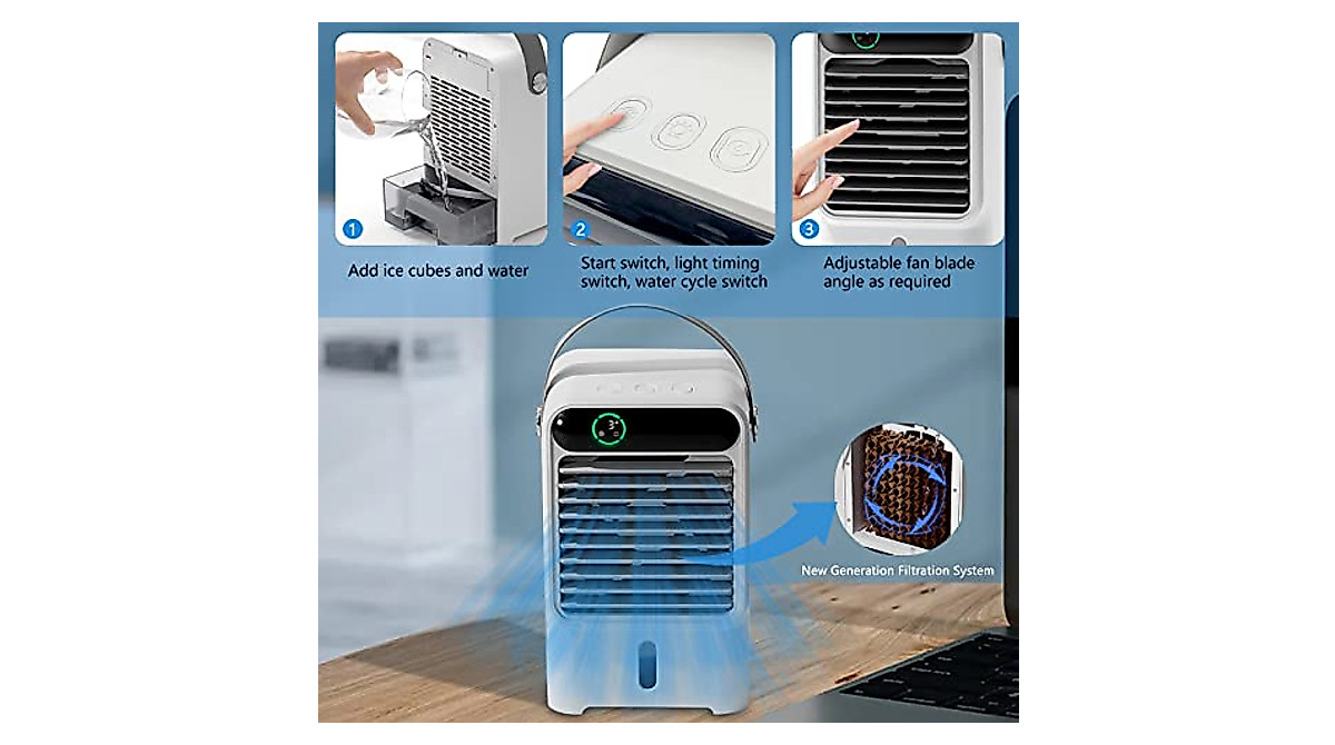 Mini Air Conditioner Portable, Personal Air Cooler Fan with 3 Wind ...