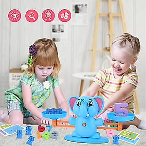 ZWYOIUG Elephant Balance Game Toy, STEM Educational Math Number Balance Game, Learning Counting Number Toy with Little Elephants, Numbers, Great Gifts for Toddlers Boys Girls 3 Years and up(Blue)