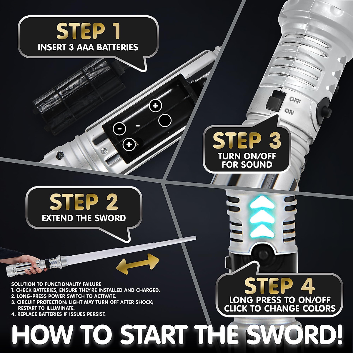 JOYIN Extendable 2-in-1 Light Up Sword for Kids, Dual LED Swords Set with FX Sound (Motion Sensitive) and Realistic Sliver Handle for Fighters and Warriors, New Years Eve Party Supplies Boys Stuff