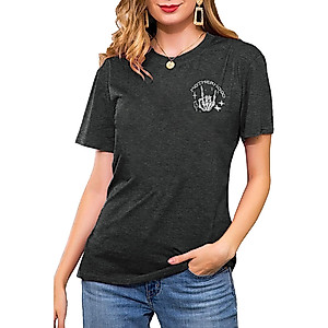 Motherhood Some Days I Rock It Shirt Women Vintage Graphic Rock TShirts Skeleton Hand Print Short Sleeve Tees Tops Dark Grey