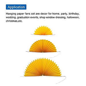 MECCANIXITY Hanging Paper Fans Party Set 12Pcs Round Pattern Hanging Paper Fans Decoration for Home Shop Wall Birthday Wedding Graduation Events(Yellow)