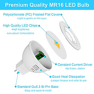 Lacnooe MR16 LED Bulb 5W, 35W to 50W Halogen Equivalent, AC/DC 12V Low Voltage MR16 GU5.3 Bulb Spotlights for Outdoor Landscape Flood Track Lighting, GU5.3 Bi Pin Base, 2700K Warm White, 6 Pack