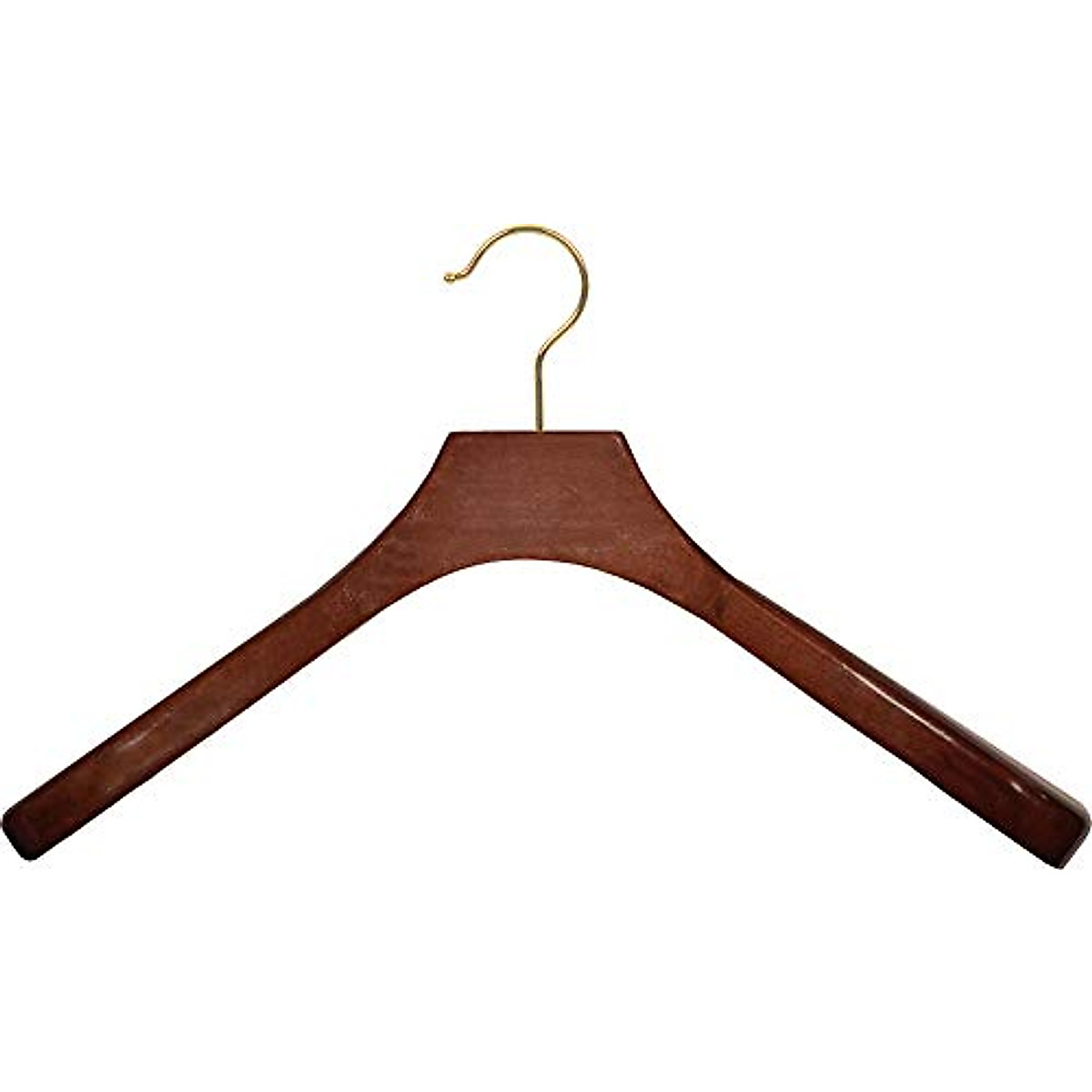 Deluxe Wooden Coat Hanger with Walnut Finish and Brass Swivel Hook, Large Contoured Jacket Hanger with 2 Inch Wide Shoulders (Set of 12) by The Great American Hanger Company