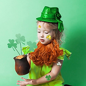 Partywind 64 PCS St Patrick's Day Temporary Tattoos, Metallic Glitter Shamrock Face Stickers for Saint Patrick's Day Decorations Party Favors, Irish Shamrock Decor for Women, Men, Kids (2 Sheets)