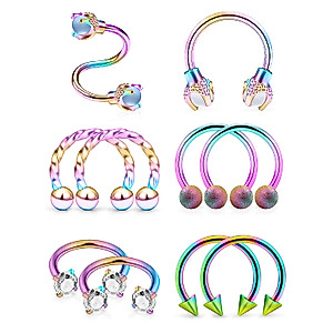 Cisyozi 16G Lip Rings Hoop Piercing Jewelry for Women Stainless Surgical Steel Spiral Horseshoe septum Ring Dragon Claw Tragus Helix Cartilage Earring Hoop Piercing Jewelry for Women Men 16 Gauge 8mm