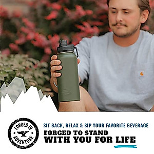 Cordova Outdoors Water Bottle - Double Wall Stainless Steel, Powder Coated, Twist-Off Easy Drink Lid with Carry Handle, Illuminating, 32 oz