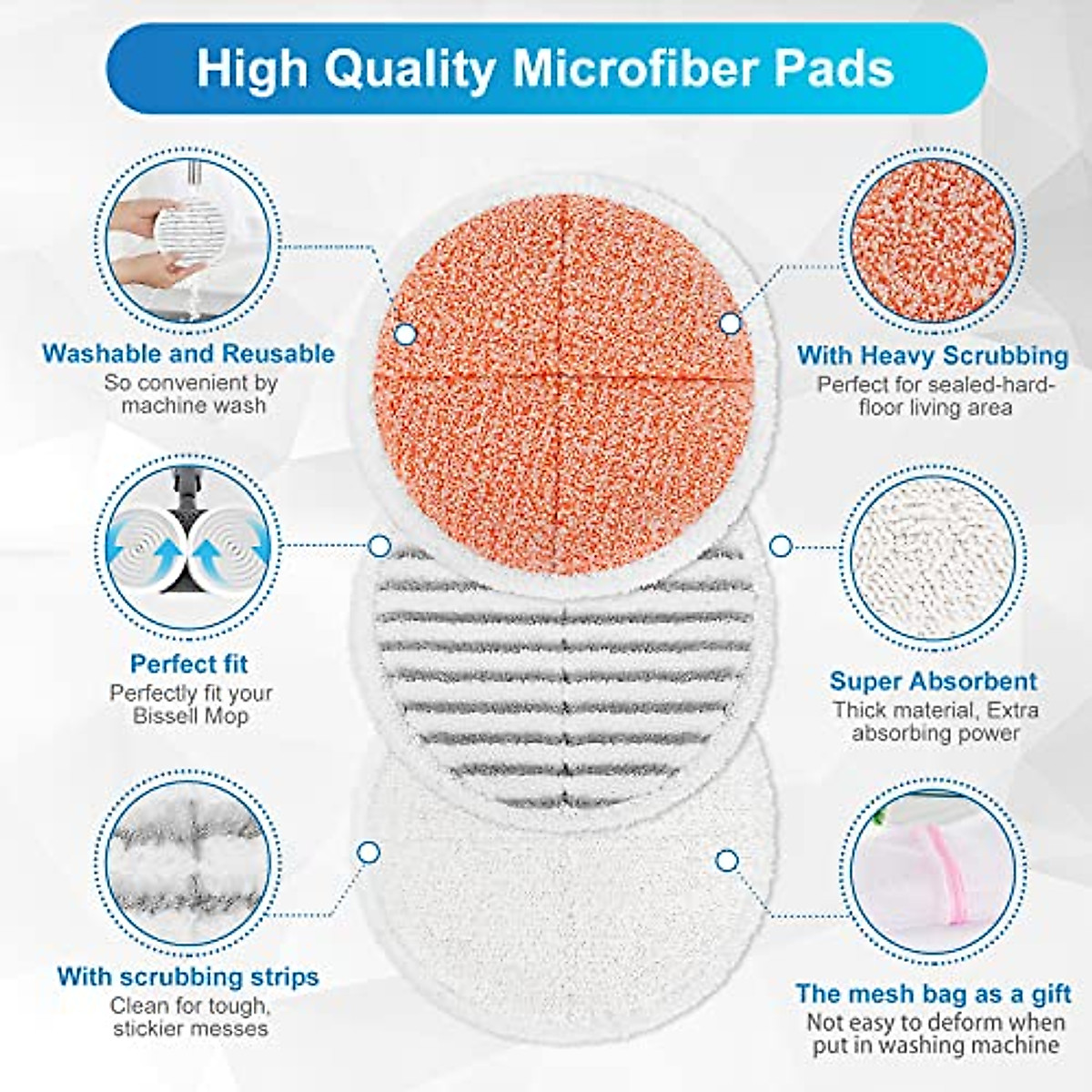 KEEPOW Spinwave Replacement Pads Compatible with Bissell Spinwave Powered Hard Floor Mop 2039 Series, 20399, 2039A, 2307, 2315A, 2124, Spin Heavy Scrub Mop Pads for Floor Cleaner (4 Pack)