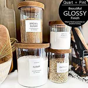 QUART + PINT 134 Kitchen Pantry Labels for Containers. Minimalist Preprinted Farmhouse Style. White Sticker Black Text. Waterproof Stickers. Organization Label for Jars Canisters & Storage Bins