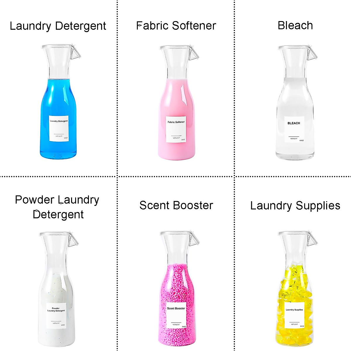 VOTLEVT 40OZ Laundry Detergent Dispenser, Laundry Soap Dispenser, Fabric Softener Dispenser, Liquid Laundry Detergent Holder Container Organizer, Laundry Room Organization and Storage, 3 Pack