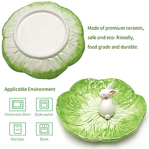 UOIENRT Easter Candy Dish, Cute Cabbage Bunny Shaped Ceramic Bowls, Salad Bowl, Soup Bowl, Rabbit Saucer for Fine Dining, Party, Girls, Easter, White