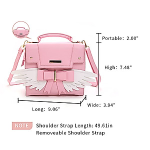 JHVYF Women's Cute Wings Bow Top Handle Cross Body Shoulder Bags Girls Kawaii Handbag Pink 354343