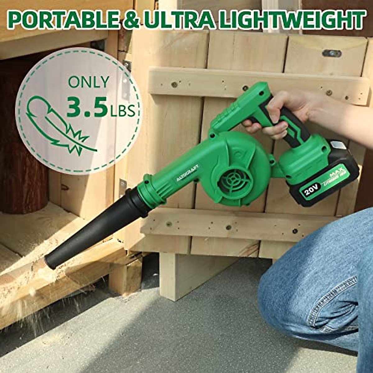 ALTOCRAFT 2-in-1 Jobsite Cordless Blower & Vacuum,20V Max Lightweight Handheld Small Dry Leaf Sawdust Blower Cleaner with 3.0Ah Battery and Charger,110MPH for Workshop Car Dust Blowing and Vacuuming