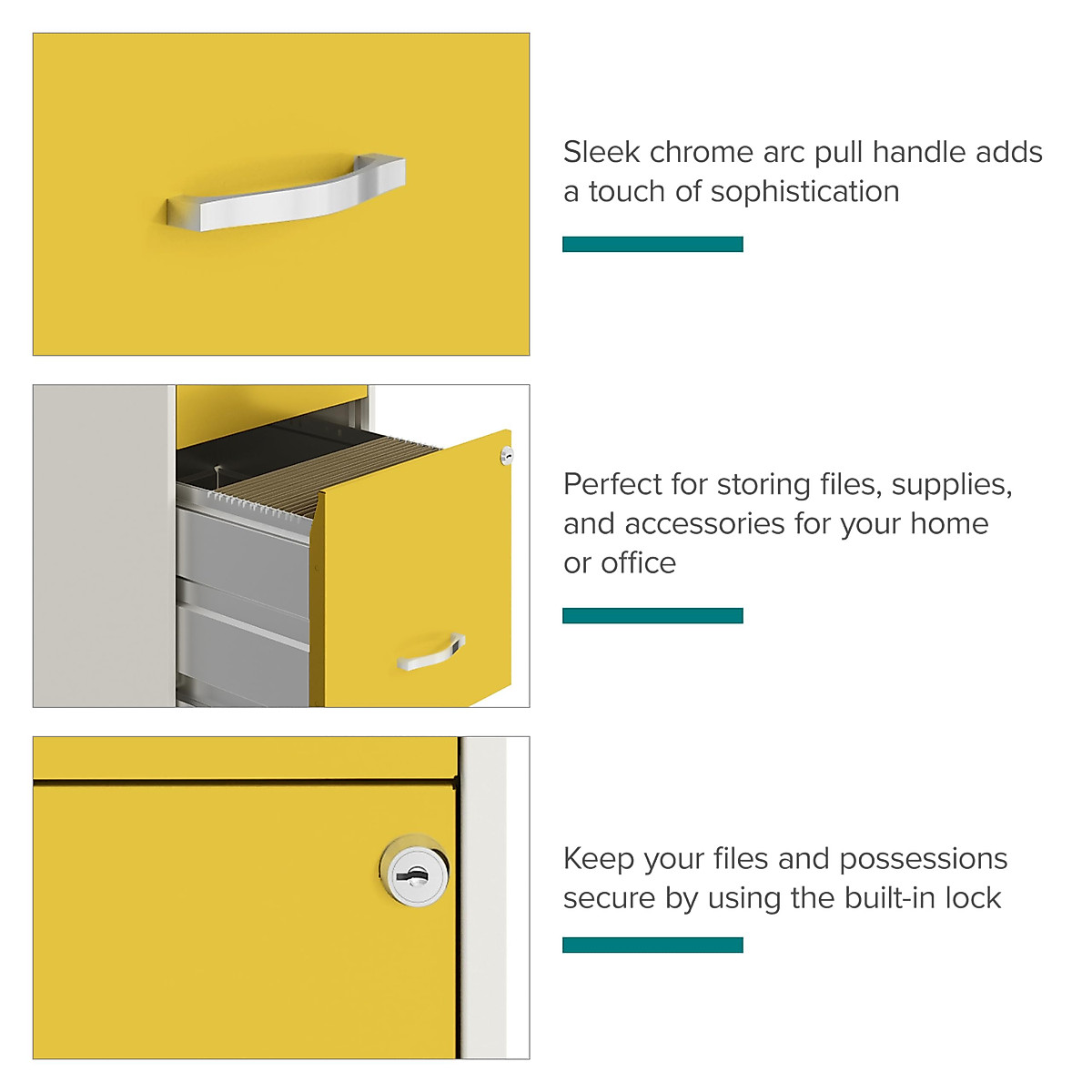 Space Solutions 18" 2 Drawer Mobile Metal Vertical File Cabinet White/Goldfinch