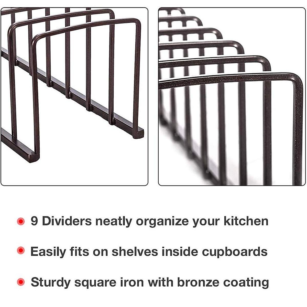 STORAGE MANIAC 2-Pack Kitchen Bakeware Organizer, Multifunctional Pot Lid Holder with Divider for Dinnerware, Cookware, Cutting Boards, Plate, Pan Lids, Cabinet Pantry Container, Tray Rack, Rectangle