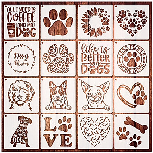 16 Pieces Dog Stencils Dog Paw Stencil for Painting on Wood Reusable Painting Templates for DIY Crafts Scrapbook Sign Shirt Canvas (16 Dog)